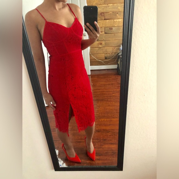 Lulus | Dresses | Lulus Love Me Red Lace Midi Dress | Poshmark